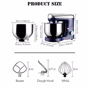 Stand Mixer, Petalirs 6 QT 660W 6-Speed Tilt-Head Food Mixer, Kitchen Electric Mixer with Dough Hook, Wire Whip & Beater