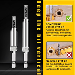 COMOWARE 17pcs VIX Bits Self Centering Drill Bit Set, 1/4" Hex Shank Self Centering Hinge Drill Bit Set for Woodworking Window Door Hinge, Quick Change with 1 Hex Key & 8 Drill Bits 5/64-1/4”