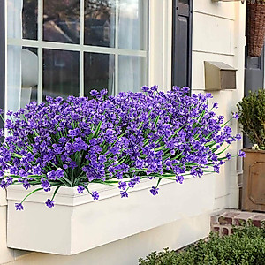 KLEMOO Artificial Flowers, 8 Bundles Fake Outdoor UV Resistant Greenery Faux Plants Shrubs for Indoor Outside Hanging Planter Home Office Wedding Farmhouse Decor (Purple)