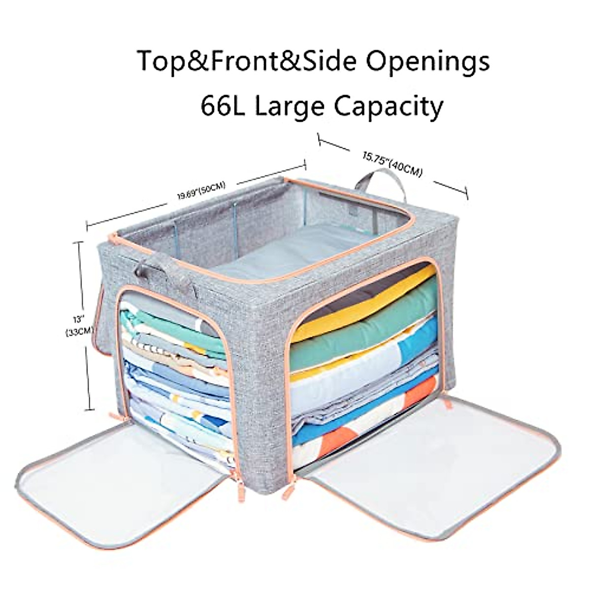 Tasmegol 4 Pack Stackable Steel Metal Frame Clothes Storage Bins Foldable Zipper Cloth Box Clothing Bags Large Clear Window Closet Containers Organizer for Bedding Sweater