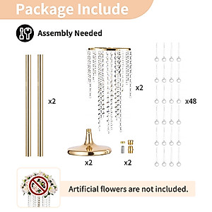 NUPTIO Wedding Centerpieces Gold Vases: 2 Pcs 21.7in Tall Crystal Flower Vase Metal Flowers Stand for Party Tables Decorations - Elegant Bulk Weddings Decoration Table Chandelier Centerpiece Stands