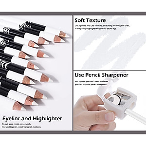 Ownest 12 Packs Professional Highlighter Eye Liner Pen, Soft Strokes Easy to Color Eyeshadow Pencil, Waterproof, Long lasting, White Eyeliner Pencil Makeup