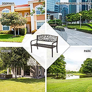 Giantex Garden Bench, Antique Metal Outside Bench w/Warm Welcome Pattern, Elegant Bronze Finish and Durable Metal Frame for Park Yard Porch Chair (Bronze)