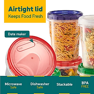 ELEGANT DISPOSABLES 32 ounce Plastic Food Storage Containers with colored Twist Top Lids Reusable Leak Proof Deli Containers for Freezer Storage Meal Prep Pack of 12