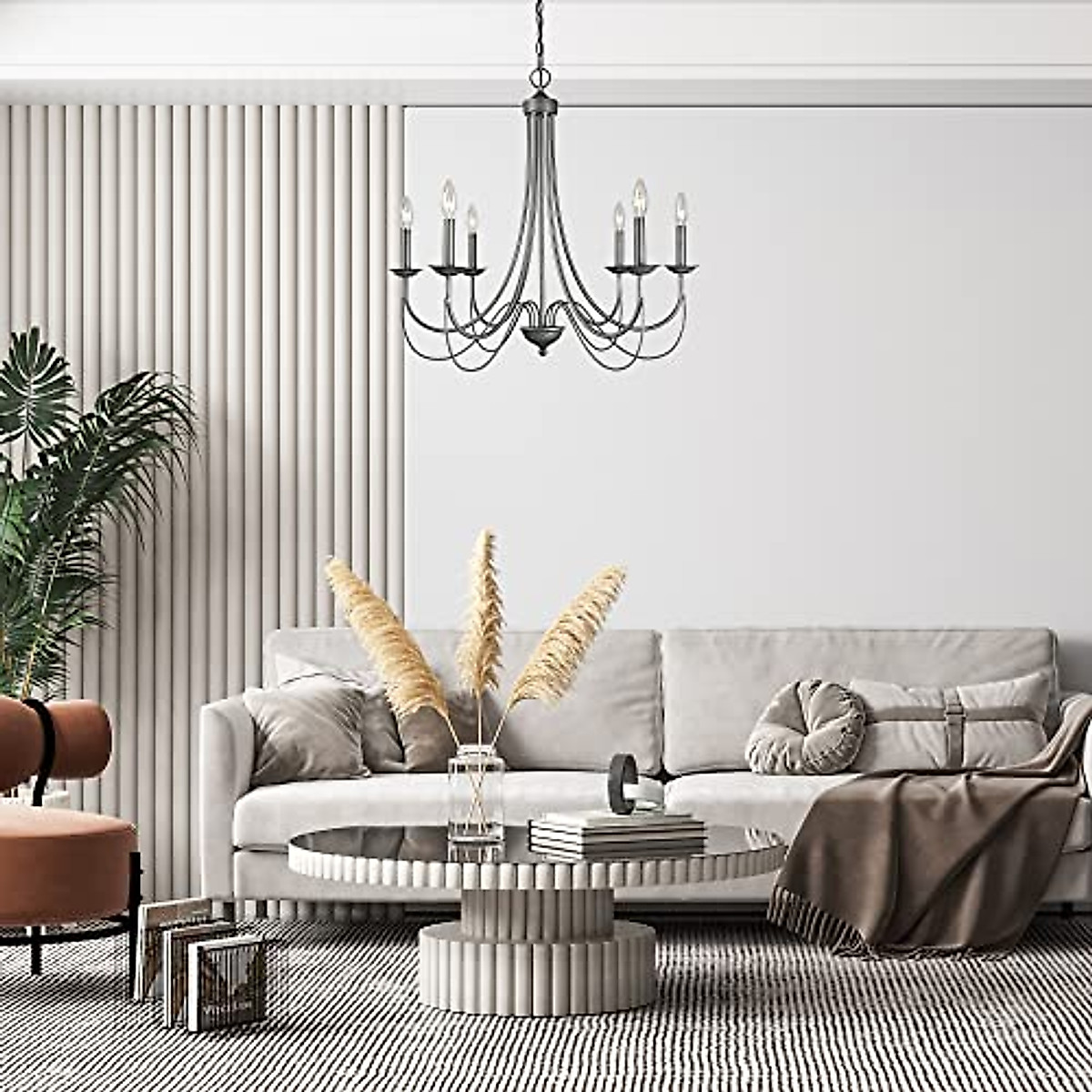 LOG BARN French Country Chandelier, Modern Farmhouse Lighting Style in Brushed Rustic Dark Grey, Kitchen Island Pendant for Dining Room, Bedroom