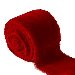 Red Velvet Ribbon, Chiffon Silk Ribbon Fringe Velvet Ribbon Christmas Velvet Ribbon Frayed Edges Ribbon Red Ribbons for Gift Wrapping Wedding Invitations Bridal Bouquets DIY Crafts (2.5in x 3 Yards)