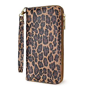 Yarnic Leopard Wallet-Wallet for Women with Credit Card Holder Money Pockets Wristlet Band Wallet Case Coin Money Clip Woman Purse with RFID Blocking Large Capacity with Zipper Cheetah Wallet