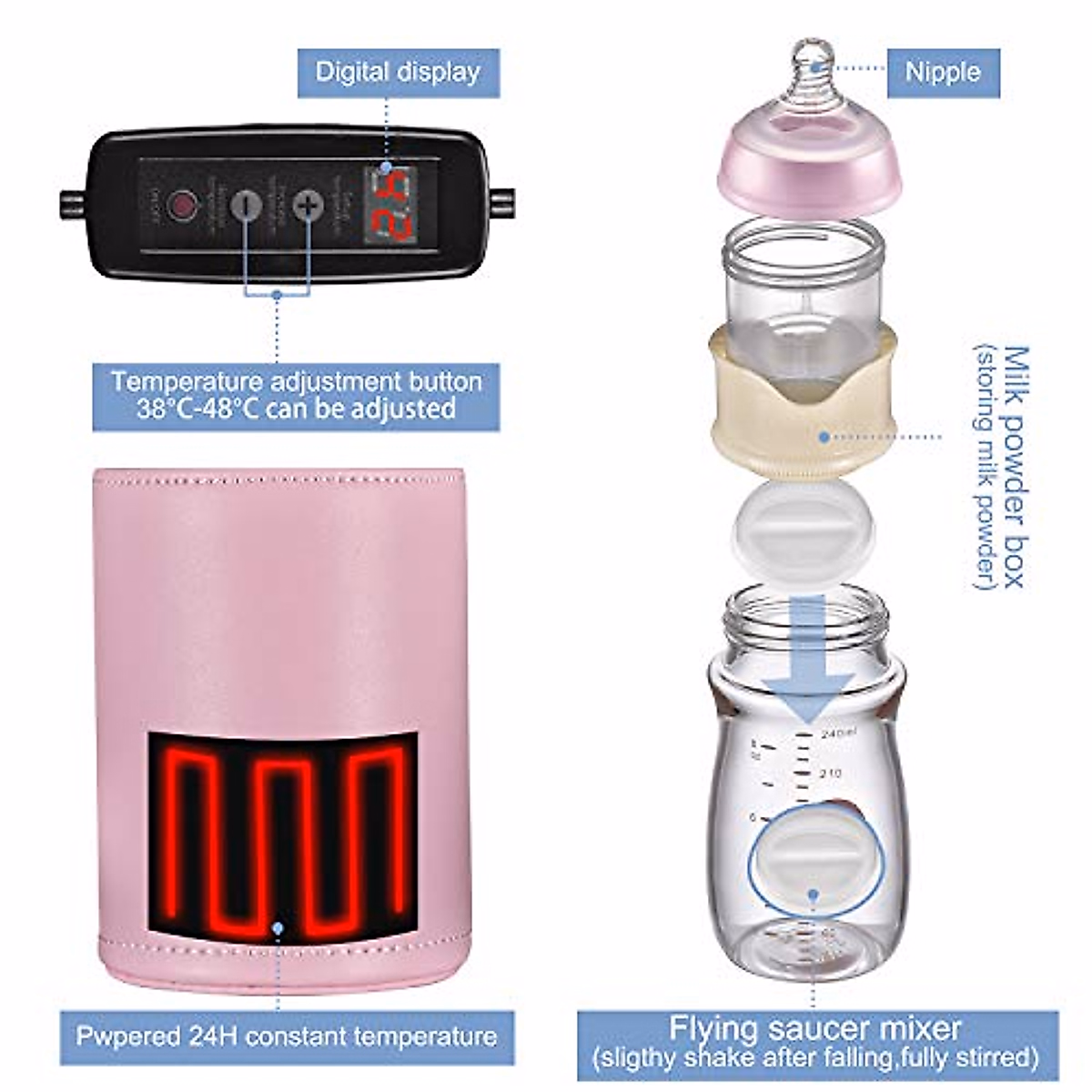 AIKEBAO Heating Constant Temperature Baby Glass bottles5oz,Portable/Formula Bottles/Automatic Mixing/Bottle for Formula/Baby Formula Bottle