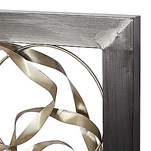 Deco 79 Metal Abstract Coiled Ribbon Wall Decor with Black Frame, 60" x 2" x 40", Silver