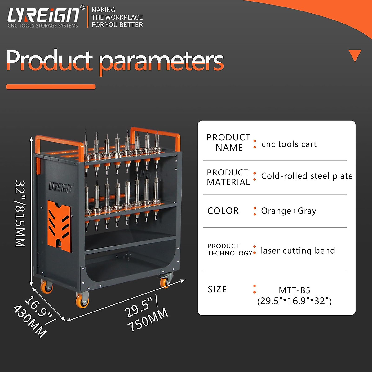 LYREIGN CNC Tool Holder cart, Multi-Purpose CNC Tool Holder Transfer car, CNC Rolling Carts for Ccapto Series Tool Holder, CNC Service Cart for Storehouse Factory