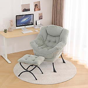 Tiita Lazy Chair with Ottoman, Modern Large Accent Lounge Chair, Leisure Sofa Armchair with Ottoman, Reading Chair with Footrest for Bedroom, Living Room, Dorm Rooms, Garden and Courtyard