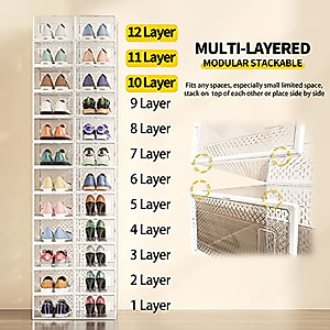UPFOICXJ 12 Pack Clear Stackable Shoe Boxes, Shoe Storage Organizer for Closet, Keep Shoes Safe and Organized with Clear Shoe Boxes