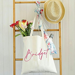 Personalized Name Tote Bags for Women - 17 Color Options - Customized Cotton Canvas Shoulder Bag - Custom Bridesmaid Proposal Gifts - Customizable Totes Gift - Beach Girls, Bridesmaids, Beige