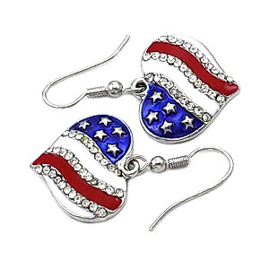SoulBreezeCollection Patriotic American USA Flag Heart Dangle Drop Earrings 4th of July Independence Day Gift (Heart Hook)