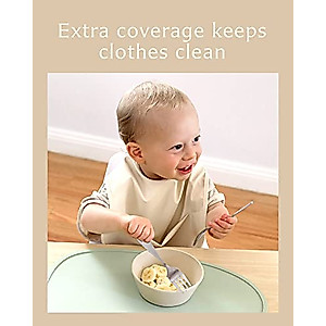 WILLOW + SIM Waterproof Baby Bibs for Baby boy - Better than Silicone & Plastic - Toddler Bibs with Food Catcher - Baby bibs for boys, Feeding bib for Babies and Infants - No Sleeve - Irish Cream