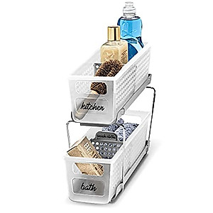 Madesmart 2-Tier Plastic Mini Multipurpose Organizer with Divided Slide-Out Storage Bins, Compact Under Sink and Cabinet Organizer Rack, Frost, Pack of 6