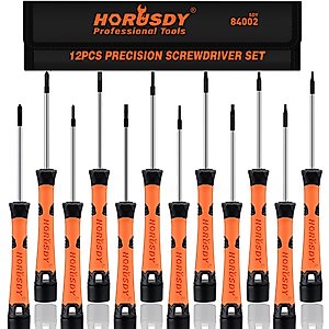HORUSDY Precision Screwdriver Set | 12-Piece | Phillips | Slotted | Torx Star | Non-Slip Grip | Magnetic Small Screwdriver Set for Computer, Laptop, Eyeglass, Watch, Laptop, Phone