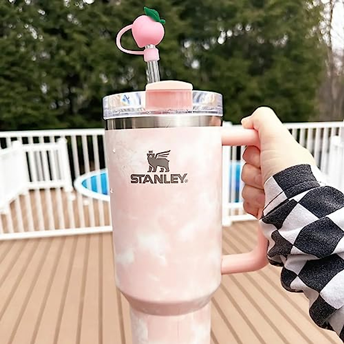 SEEZIZI 3 pcs Pink Straw Covers Cap Toppers Compatible with Stanley 30&40 oz Tumbler Cups,Reusable Cute Silicone Straw Tips Lids Protectors for 0.4 in/10mm Stanley Cups Straws Accessories