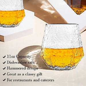 Diamond Glasses - Stemless Wine Glass Set of 6 - Geometric Tilting Design - Rolling Whiskey Glasses - Stem Less Anti Rocking Cup Diamonds Shaped - Tilted Glassware Drinking Tumblers for Wiskey/Wine