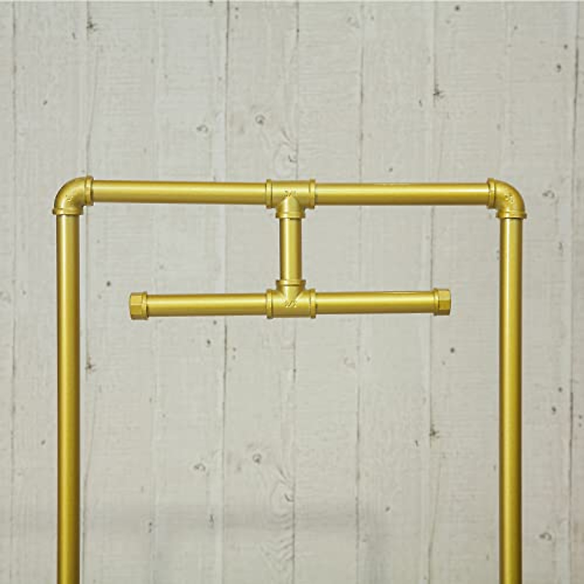 MDEPYCO Clothing Store Rolling Garment Rack with Wheel,Industrial Pipe Clothing Storage Display Rack,Floor-Standing Hanging Rods Hangers Clothes Shelves (Gold)