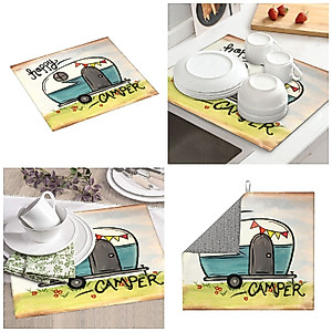 Camping Dish Drying Mat For Kitchen Counter Microfiber Absorbent Dish Collapsible Drying Pad Drainer Rack Protector Mats Dishes Drainer For Kitchen Countertops 16x18inch