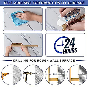 Honmein Paper Towel Holder, Upgrade SUS304 Stainless Steel Paper Towel Holder Under Cabinet, Bend-Resistant, Self-Adhesive or Drill mounting (Gold)