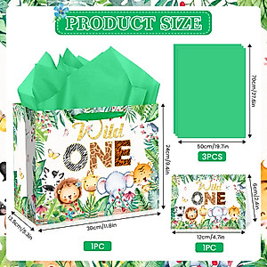 Yoirrat Wild One Birthday Decorations Large Wild One Gift Bags with Greeting Card for Boys 1st Birthday Wrapping Paper Bag Woodland Animal Print Gift Bag Baby Shower Christmas Birthday Party Supplies