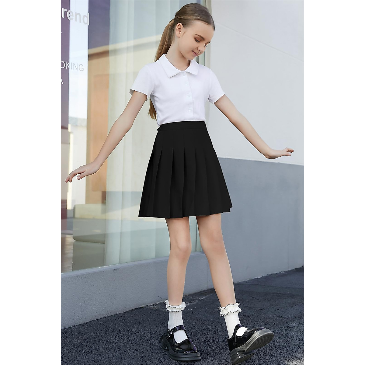 SANGTREE Toddler Little & Big Girls' Short Teen Kid Child Pleated School Uniform Casual Cosplay Skirt, Black, 8-9 Years= Tag 140