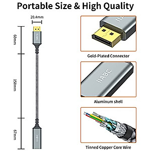IIABC 4K DisplayPort to HDMI Adapter Cable, Gold-Plated Uni-Directional Display Port PC to HDMI Screen Converter (Male to Female) Compatible for HP, Dell, GPU, AMD, NVIDIA, More. Passive