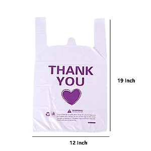 ysmile Thank You T Shirt Bag for Grocery Plastic Shopping Bag for Small Business Food To Go Bag with Handle 12x19 Inch 150 pcs - White