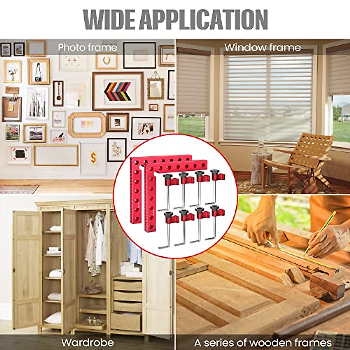90 Degree 5.5" Aluminum Corner Clamps for Woodworking - 4 Pack Positioning Clamping Squares for Boxes, Cabinets, Drawers