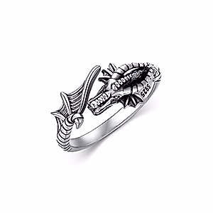 Plesitep Dragon Ring Sterling Silver Adjustable Ring Jewelry for Women Men (7)