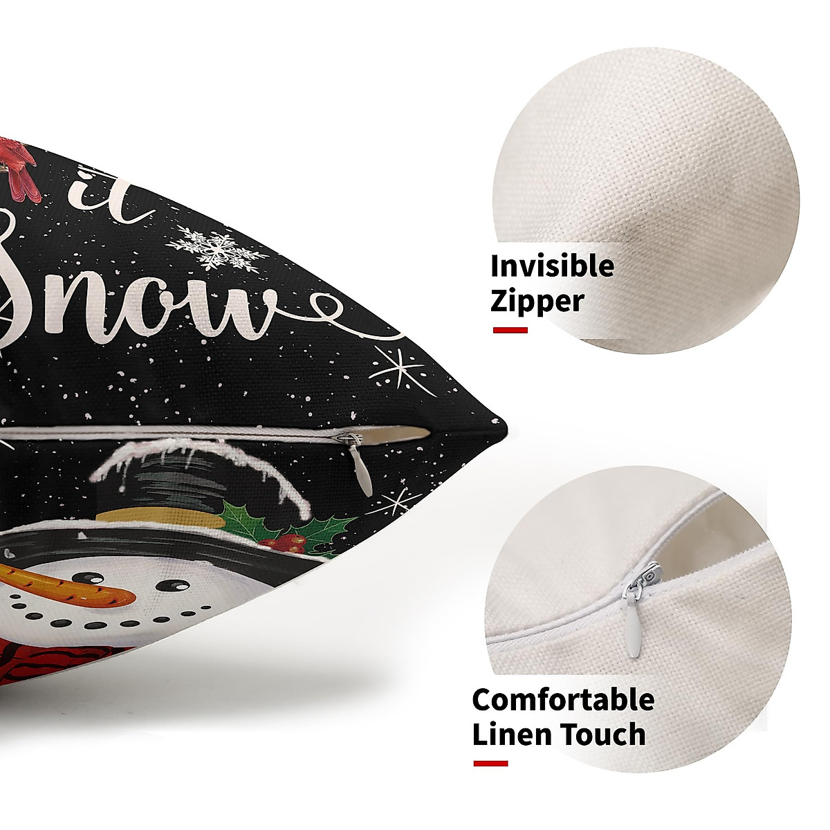 Let it Snow Christmas Black Lumbar Pillow Covers 12X20 Inch Xmas Snowman Snowflake Decorative Rectangle Pillow Cases Set of 2 Winter Holiday Home Decor Cotton Linen Throw Pillows For Couch Outdoor