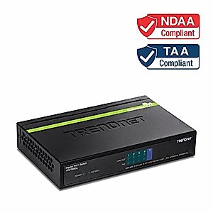 TRENDnet 5-Port Gigabit PoE+ Switch, 31 W PoE Budget, 10 Gbps Switching Capacity, Data & Power Through Ethernet to PoE Access Points and IP Cameras, Full & Half Duplex, Black, TPE-TG50g
