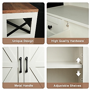 Befrases Farmhouse White Storage Cabinet with Doors and Drawers, Freestanding Kitchen Pantry Cabinet, Floor Storage Cabinet Hutch Cupboard for Kitchen/Laundry/Living Room/Bedroom
