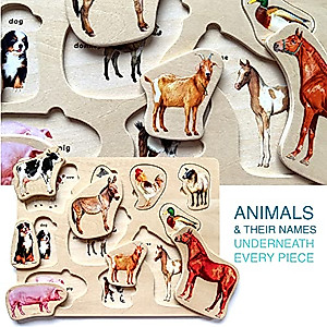 Wooden Puzzles for Toddlers 1-3 – 3 Toddler Puzzles Ages 2-4 by QUOKKA – Montessori Animal Toy Puzzles for Kids Ages 3-5 Year Old – Wood Toy Learning Realistic Animals for Boy and Girl