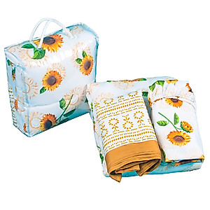 La Premura Sunflower Baby Girl Crib Bedding Set for Girls, 3-Piece Nursery Crib Set Including Crib Sheet, Blanket and Crib Skirt, Sunflower Baby Stuff, Beige & Orange