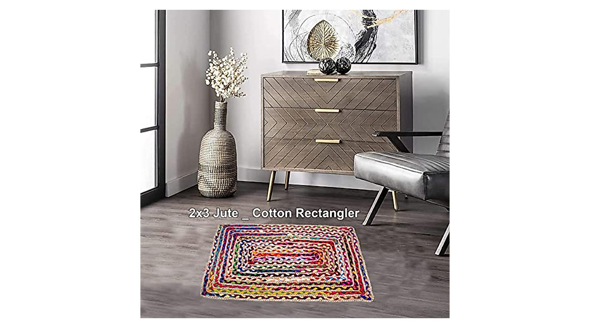 Eleet Cotton Jute Chindi Area Rug 2x3 Ft - Hand Woven Reversible