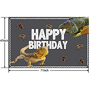 Lizard Happy Birthday Banner Backdrop Realistic Reptile Swamp Chameleon Animal Theme Supplies Decorations Decor for Wide One Safari Baby Shower 1st Birthday Party Favors Photo Booth Props Background