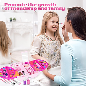 Kids Makeup Kit for Girls, 60 Pcs Little Girls Princess Toys Real Washable Pretend Play Cosmetic Beauty Makeup Set, Non-Toxic & Safe, Birthday Gifts Toys for 3 4 5 6 7 8 9 10 Year Old Girls Toddlers