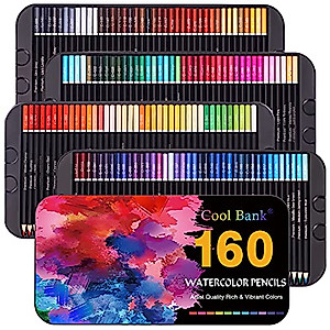 COOL BANK 160 Watercolor Pencils, Watercolor Pencil Set for Coloring Books, Artist Soft Series Lead with Vibrant Colors for Sketching, Shading & Coloring in Tin Box