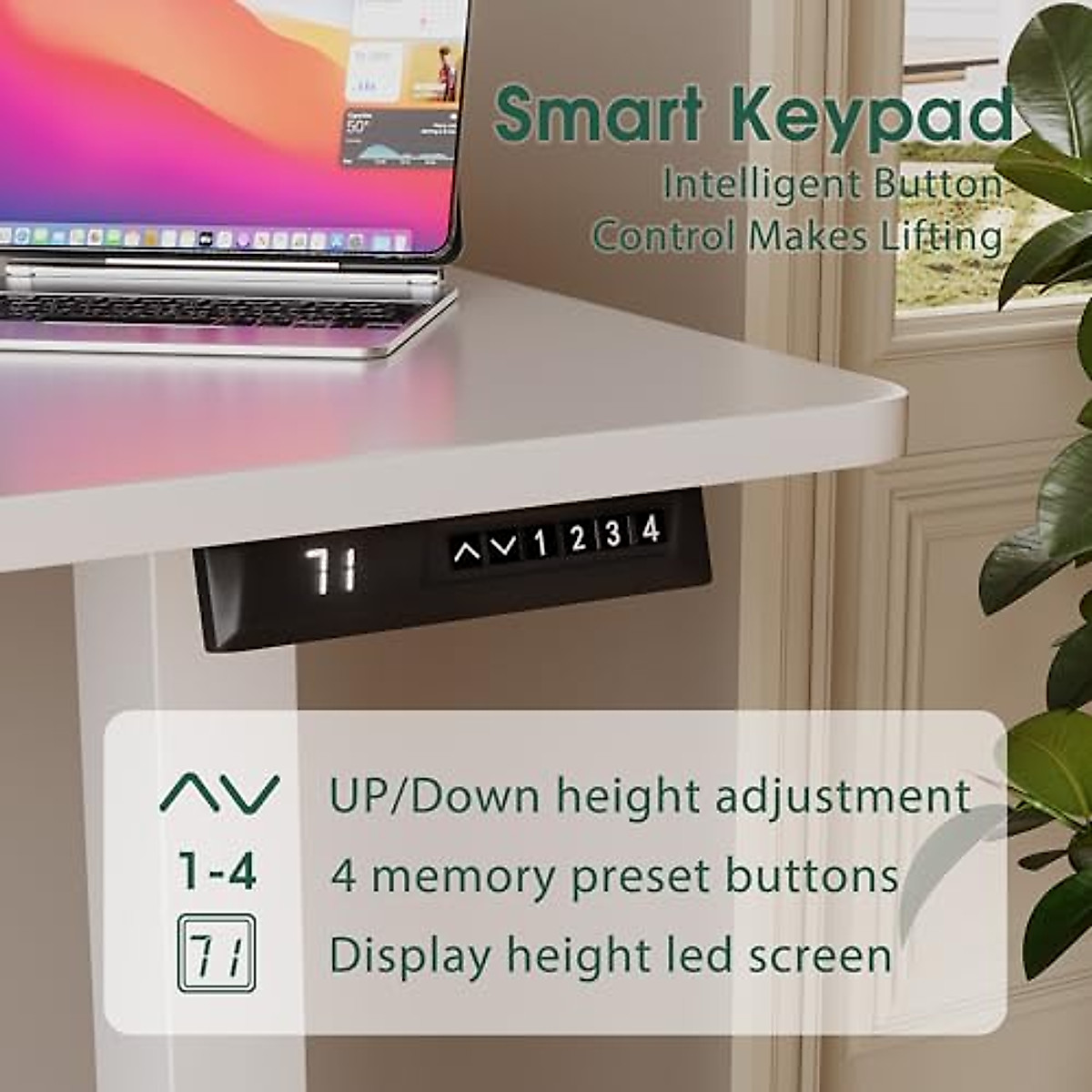 Shahoo Electric Standing Desk 48 Inch, Ergonomic Height Adjustable Table with T-Shaped Metal Bracket Modern Computer Workstations for Home Office, White, 48 x 24 Inches