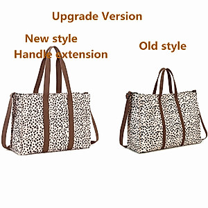 Laptop Tote Bag for Women Work Shoulder Bags 15.6 inch Canvas Laptop Computer Purse Messenger Teacher Handbag Business Office Briefcase (Leopard - Apricot)
