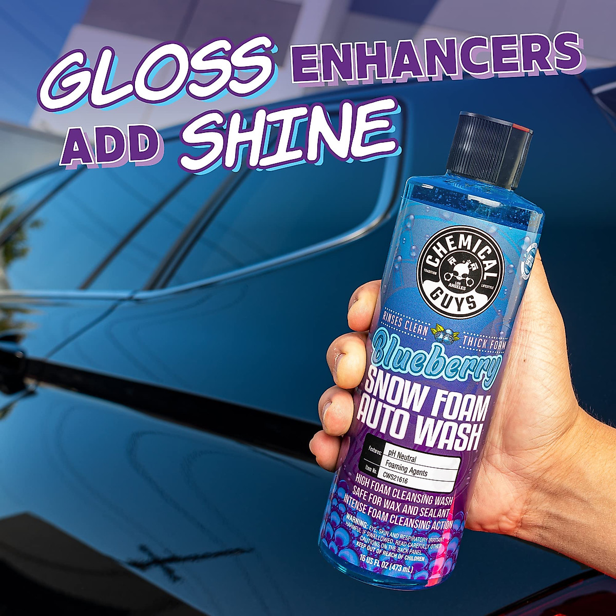 Chemical Guys CWS21616 Blueberry Snow Foam Car Wash Soap (Works with Foam Cannons, Foam Guns or Bucket Washes), Safe for Cars, Trucks, SUVs, Jeeps, Motorcycles, RVs & More, 16 fl. Oz