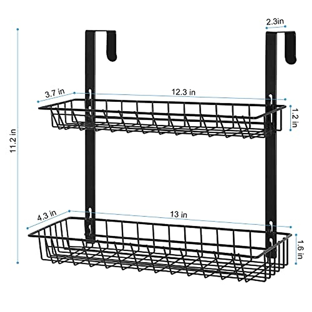 Over the Cabinet Storage Organizer Basket 2 Tier Metal Wire Hanging Kitchen Holder Rack for Bathroom, Pantry, Office Cabinet Storage Basket, Matte Black