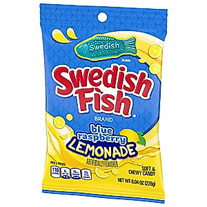 SWEDISH FISH Blue Raspberry Lemonade Soft & Chewy Candy, Bulk Candy, 12-8.04 oz Bags