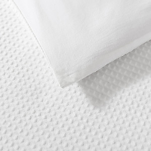 Laura Ashley- Queen Duvet Cover Set, Reversible Cotton Bedding Set with Matching Shams, Farmhouse Home Décor (Waffle Pique White, Queen)