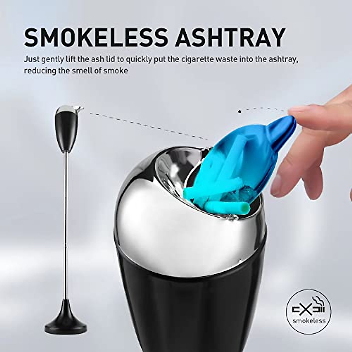 Anfrere Tall Outdoor Standing Ashtray with Lid, Black Adjustable Stand Ash Butt Holder for Home Patio, Outside Windproof Cigar Ash Tray Cigarette Butt Disposal Receptacle in 20", 27.5", 35" Heights