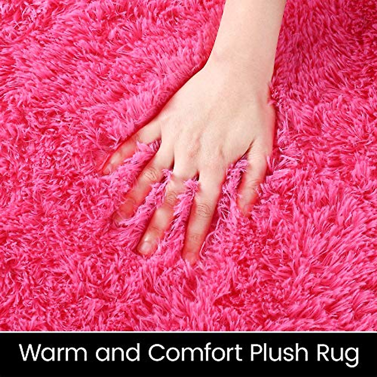 ISEAU Oval Fluffy Rug Carpets, Modern Plush Shaggy Area Rug for Kids Bedroom Extra Comfy Cute Nursery Rug Bedside Rug for Boys Girls Room Home Decor Mats, 2.6 x 5.3ft, Hot Pink