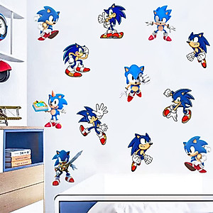 Wall Decals 3D Broken Wall Sonic Poster Stickers Removable PVC Cartoon for Boys Kids Room Party Decoration
